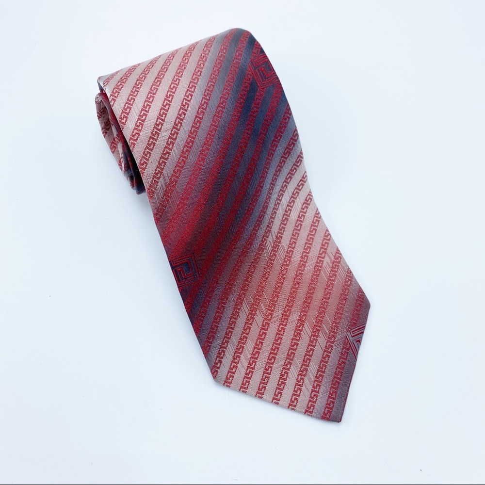 Versace Red & Gray Printed Logo Tie Euc - Gem